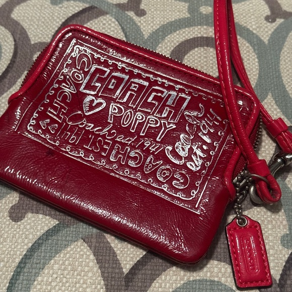 Coach | Bags | Vintage Coach Poppy Red And Silver Wristlet | Poshmark